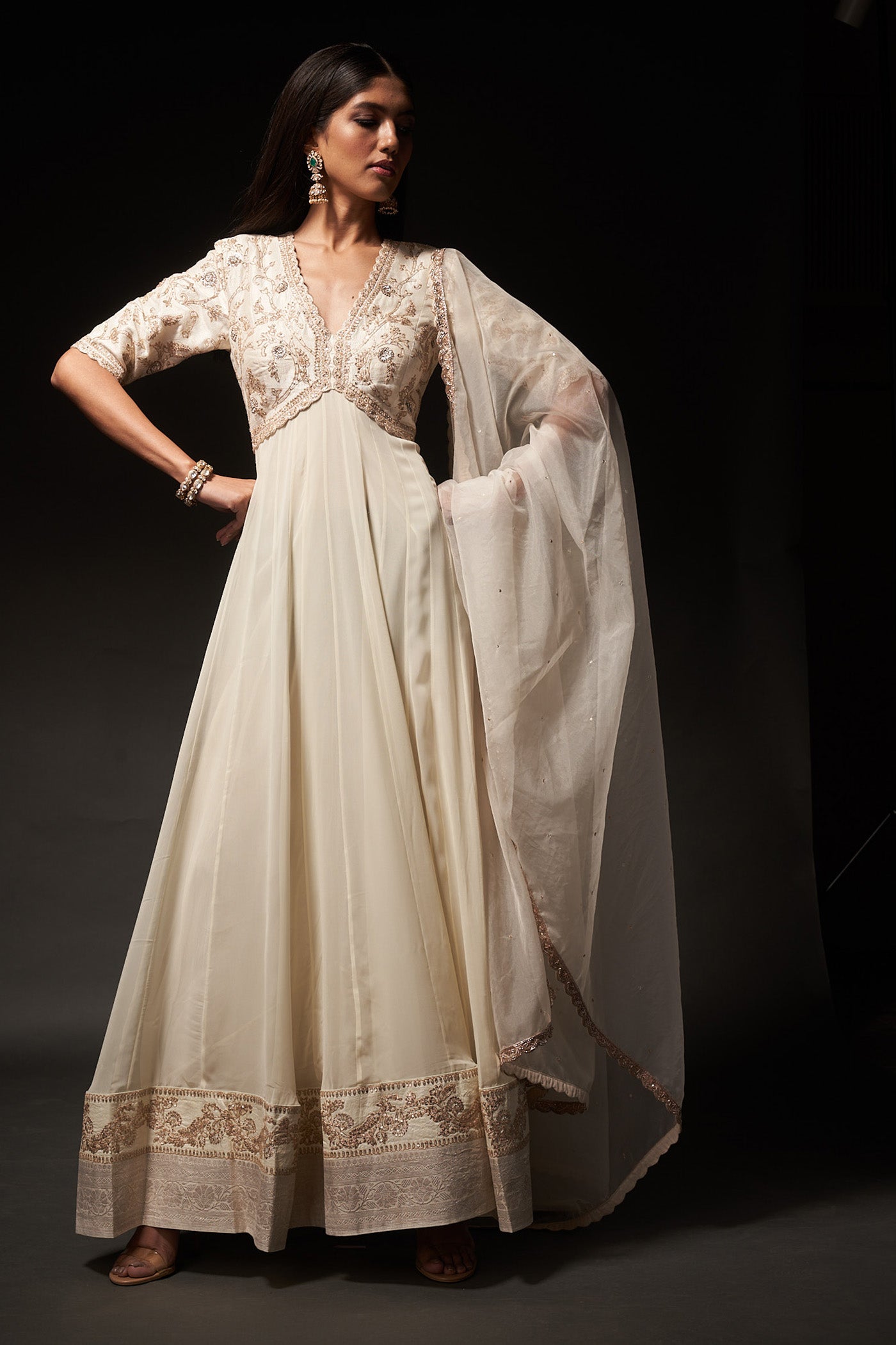 Mandakini Dress - Cream embroidered dress